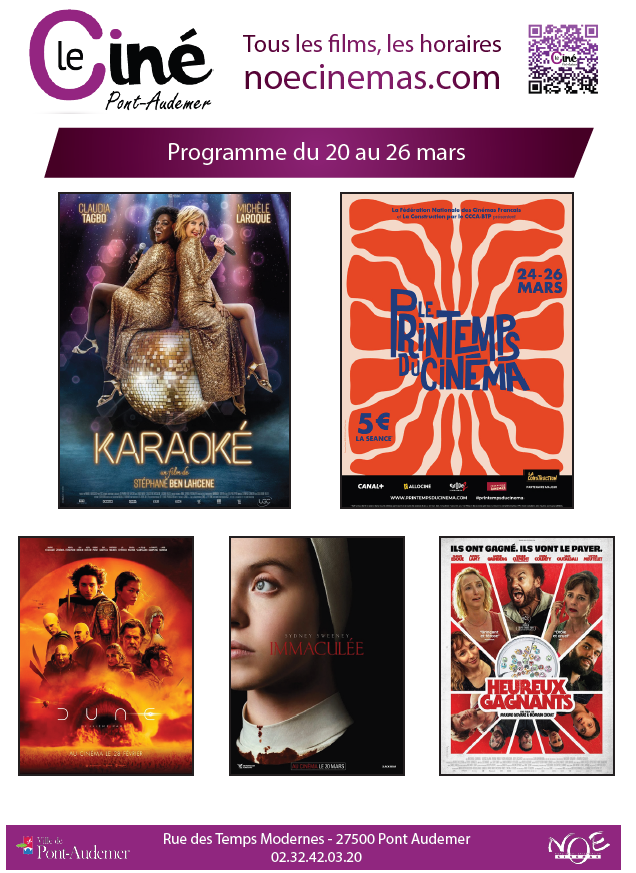 Retrouvez le programme de votre cinéma Le Ciné à Pont-Audemer - Tourisme Pont-Audemer Val de Risle